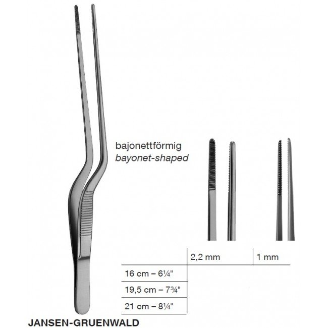 Jansen-Gruenwald, Bayonet-Shaped, Ear Dressing Forceps
